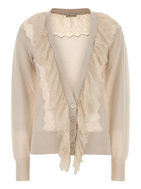 Blumarine Ruffled Lace Trim Cardigan - Sand