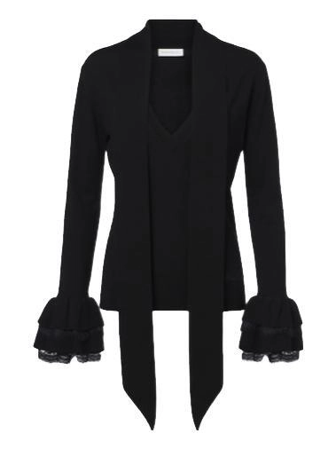 Nina Ricci Lace-trimmed Wool-blend Knit Top - Black