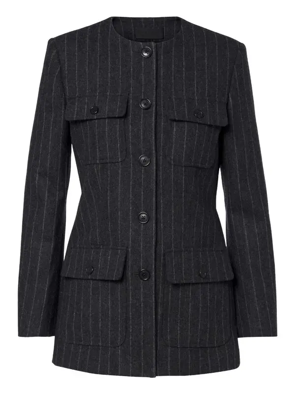 NILI LOTAN Jenette Striped Virgin Wool Jacket - Grey