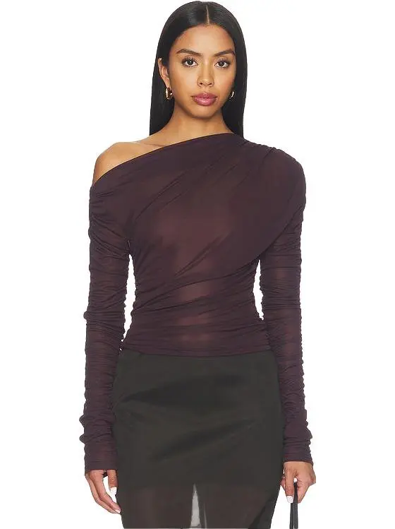 GESTUZ Vedae Long Sleeve Top In Burgundy - Deep Plum