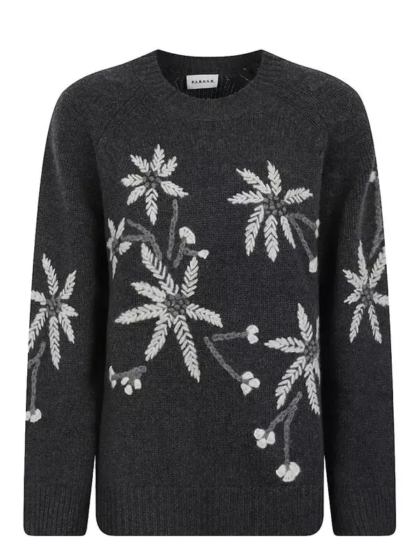 P.a.r.o.s.h Floral-embroidered Sweater - Grey