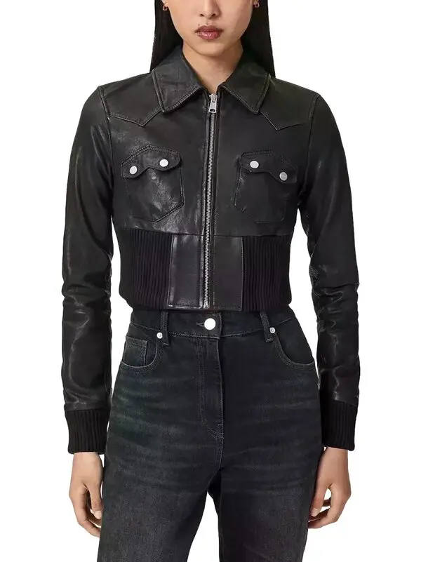 ALLSAINTS Ribbed-knit Panelled Leather Jacket - Black