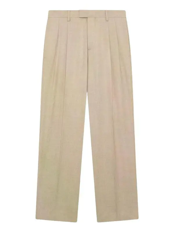 LARDINI Pleated Wool Straight-leg Trousers - Neutrals