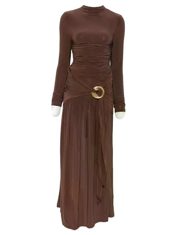 Aje Selah Ruched Long-sleeve Maxi Dress - Brown