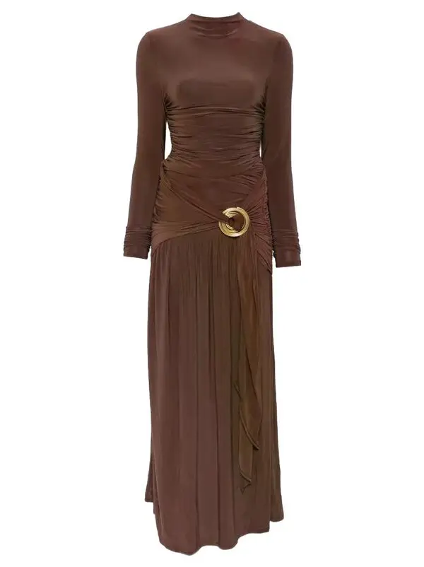 Aje Selah Ruched Long-sleeve Maxi Dress - Brown