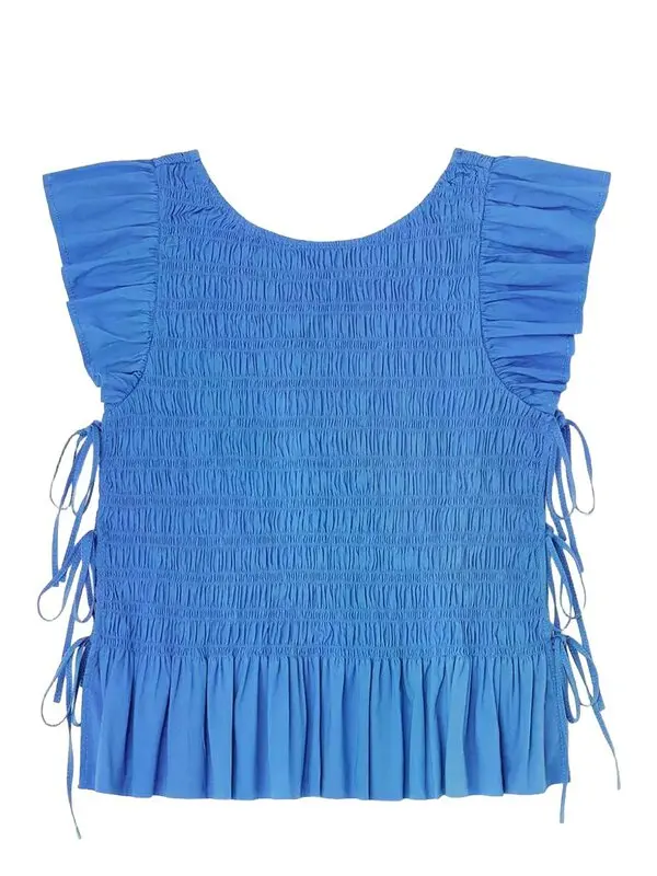 GANNI Top In Smocked Cotton - Blue