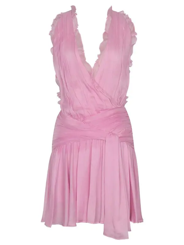 MISS CIRCLE NEW YORK Odelle Tulip Crinkle Chiffon Wrap Dress - Pink