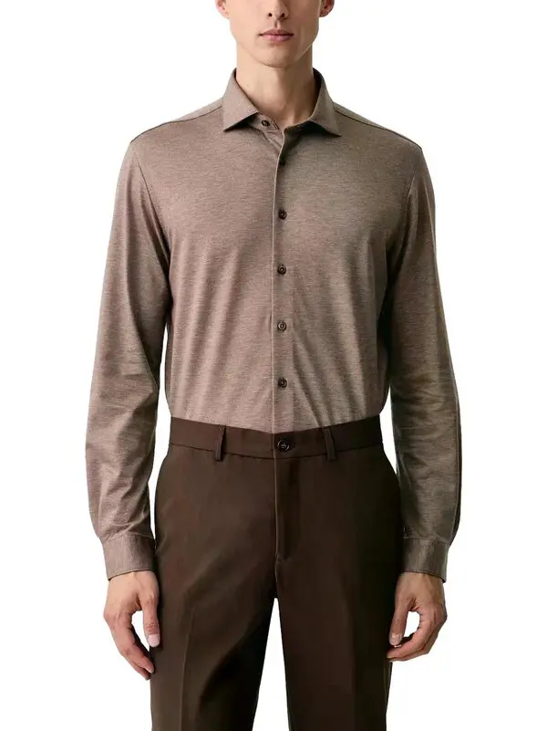 Lindbergh Business Marl-effect Long-sleeve T-shirt - Brown