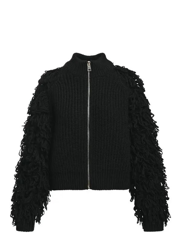 Essentiel Antwerp Fringe-sleeve Wool-blend Cardigan - Black