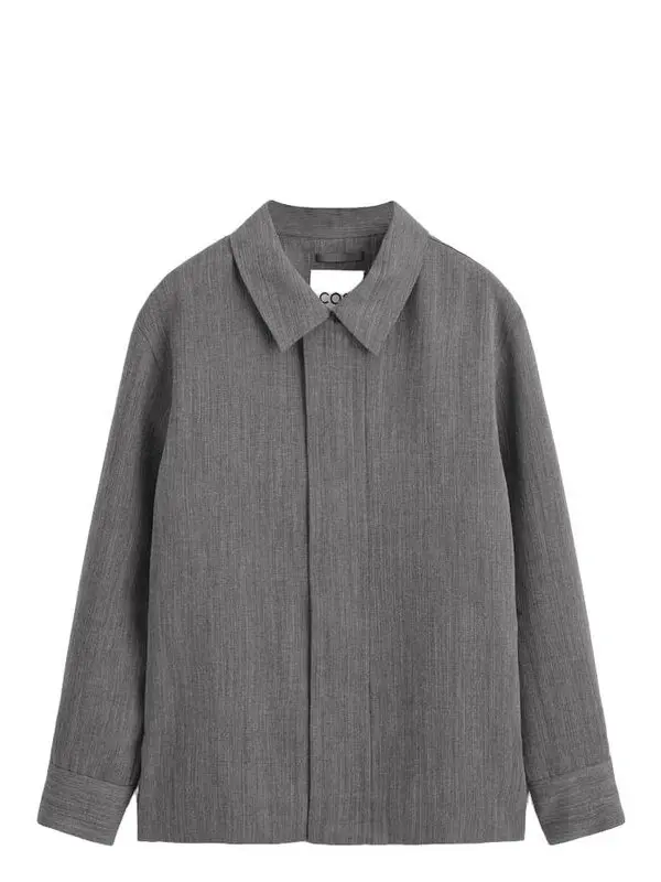 Cos Placket-detail Wool Shirt - Gray