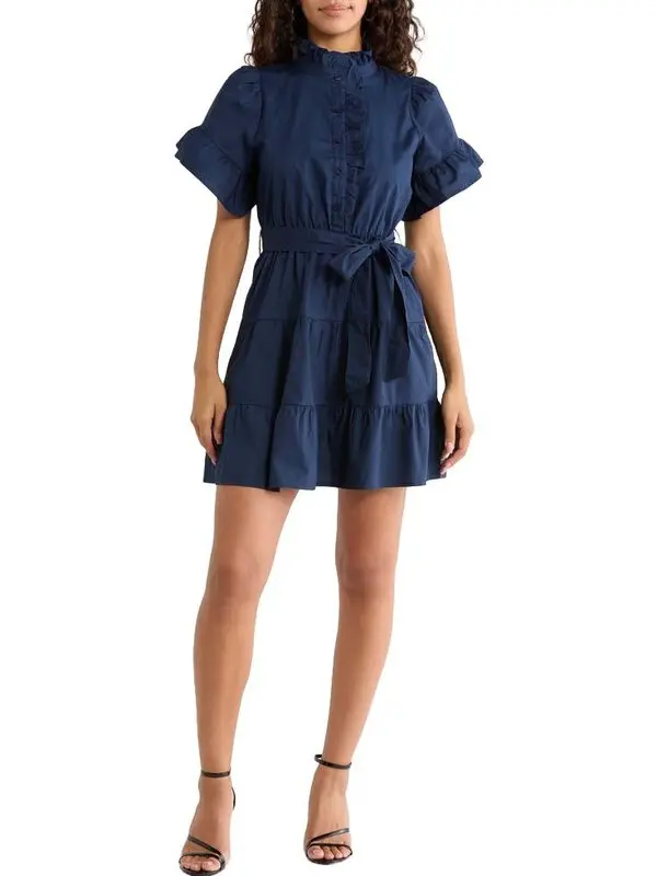 SUGARLIPS Cottonwood Ruffle Fit & Flare Minidress - Navy