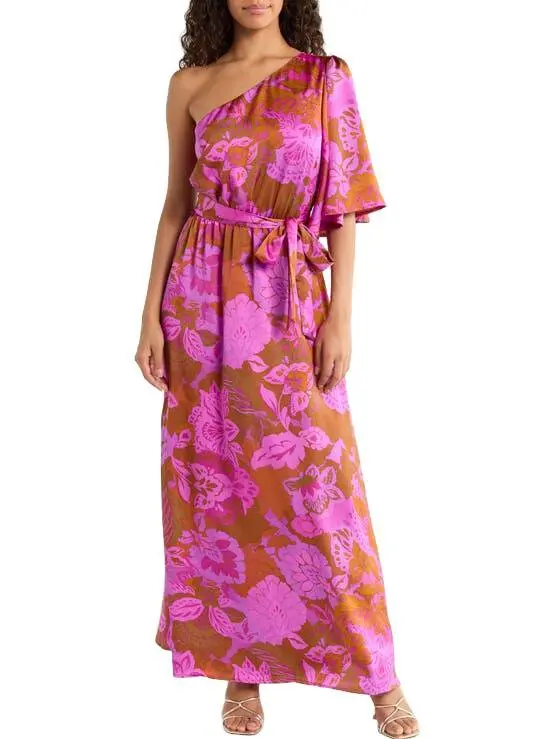 SUGARLIPS Lorian Floral Meara One-shoulder Maxi Dress - Rust-magenta