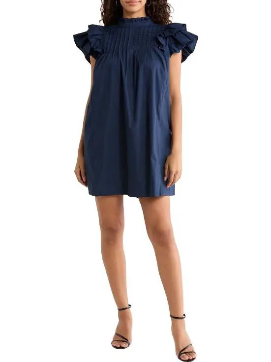 SUGARLIPS Lovel Ruffle Sleve Shift Dress - Navy