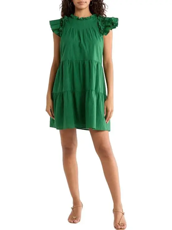 SUGARLIPS Lauren Tiered Cotton Shift Minidress - Emerald