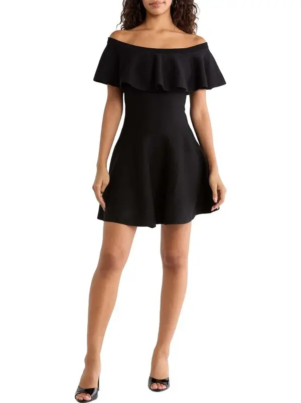 SUGARLIPS Dennet Off The Shoulder Fit & Flare Minidress - Black