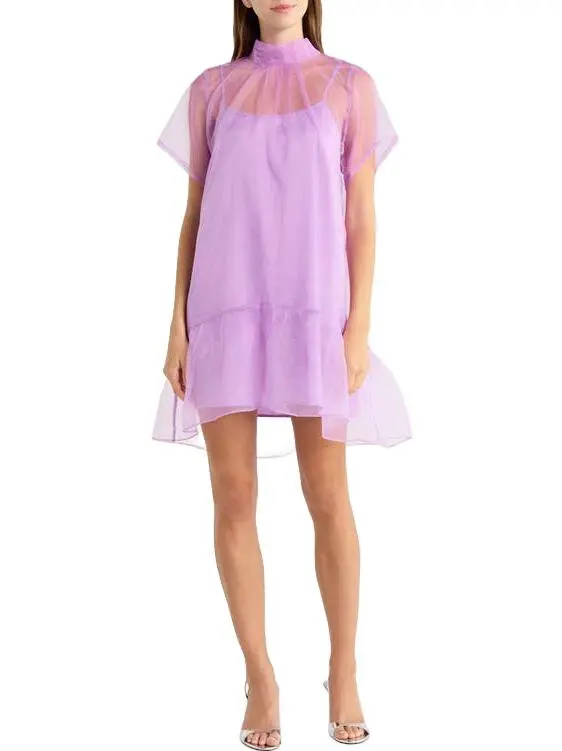 SUGARLIPS Berny Mock Neck Organza Minidress - Lavender