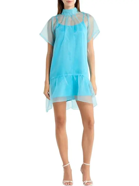 SUGARLIPS Berny Mock Neck Organza Minidress - Light Blue