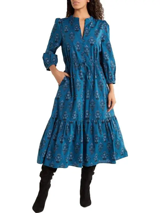SUGARLIPS Gardena Floral Long Sleeve Cotton Dress - Navy-combo