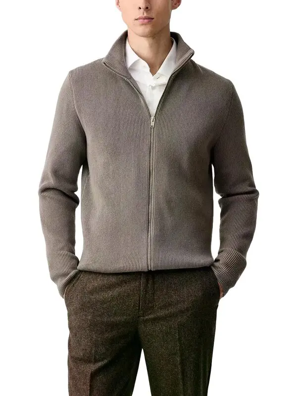 Lindbergh Ribbed-knit Zip-up Cardigan - Grey