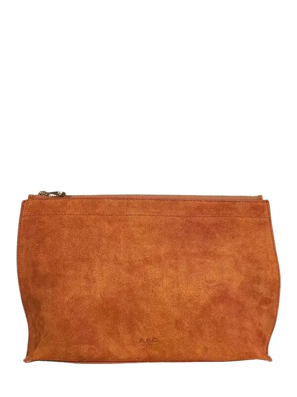 A.p.c. Neige Clou Logo-print Calf Suede Clutch Bag - Brown