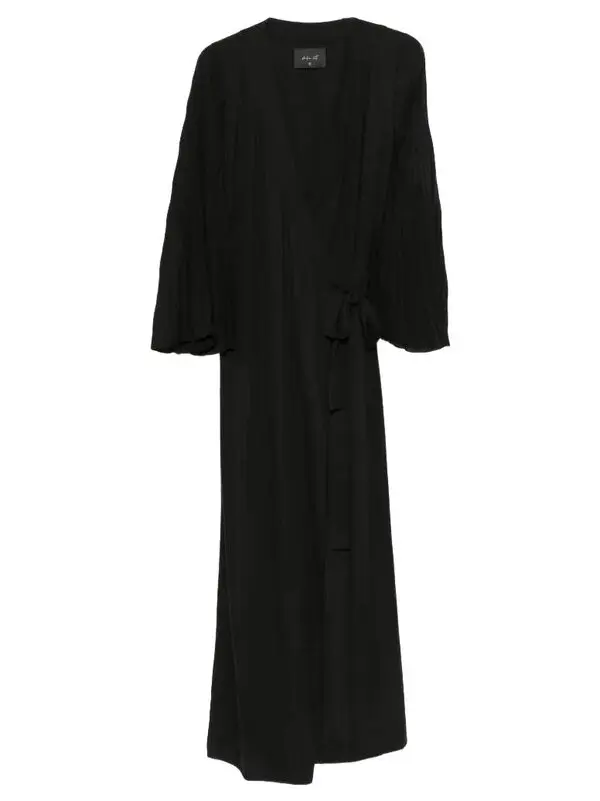 PHILIA LOFT V-neck Pleated-sleeve Maxi Dress - Black