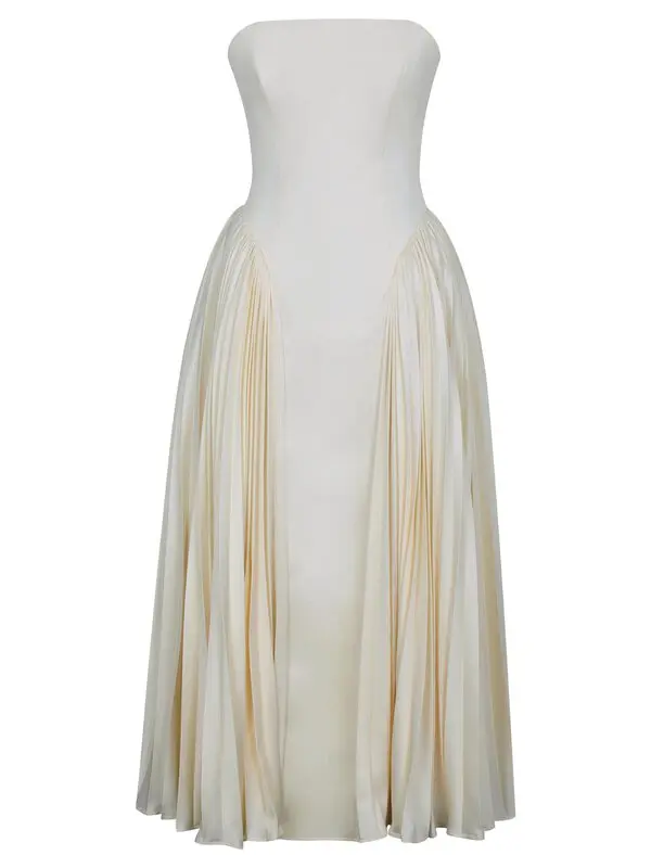 MISS CIRCLE NEW YORK Marnie Butter Pleated Satin Midi Dress - Yellow