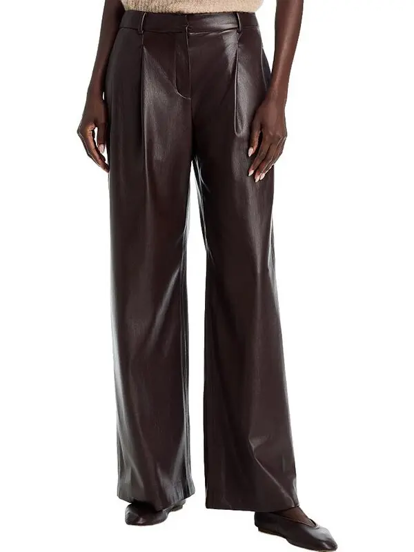 Hugo Boss Tiana Faux Leather Wide Fit Trousers - Mole