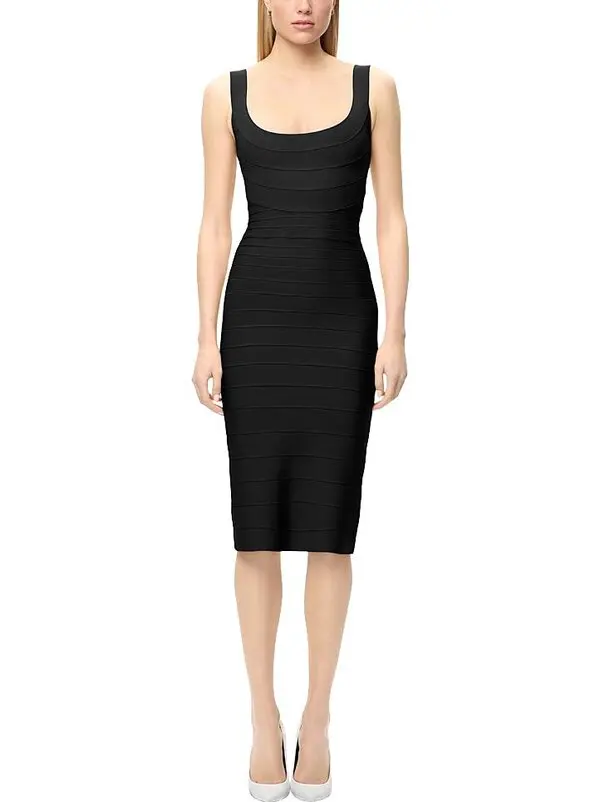 Herve Leger The Solara Scoop Neck Midi Dress - Black