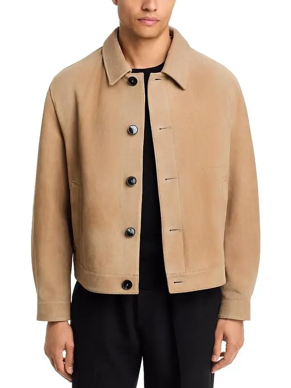Hugo Ligor Leather Button Jacket - Medium Beige