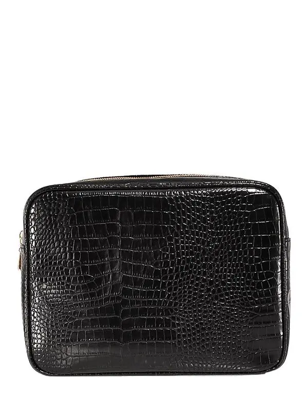ABBODE Croc Embossed Faux Leather Pouch - Black