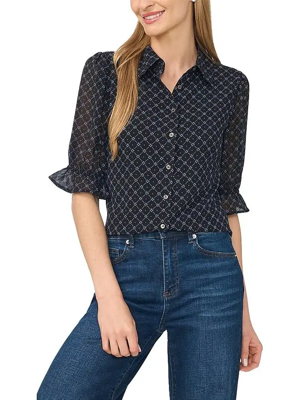 CECE DUPRAZ Ruffle Cuff Elbow Sleeve Shirt - Rich Black