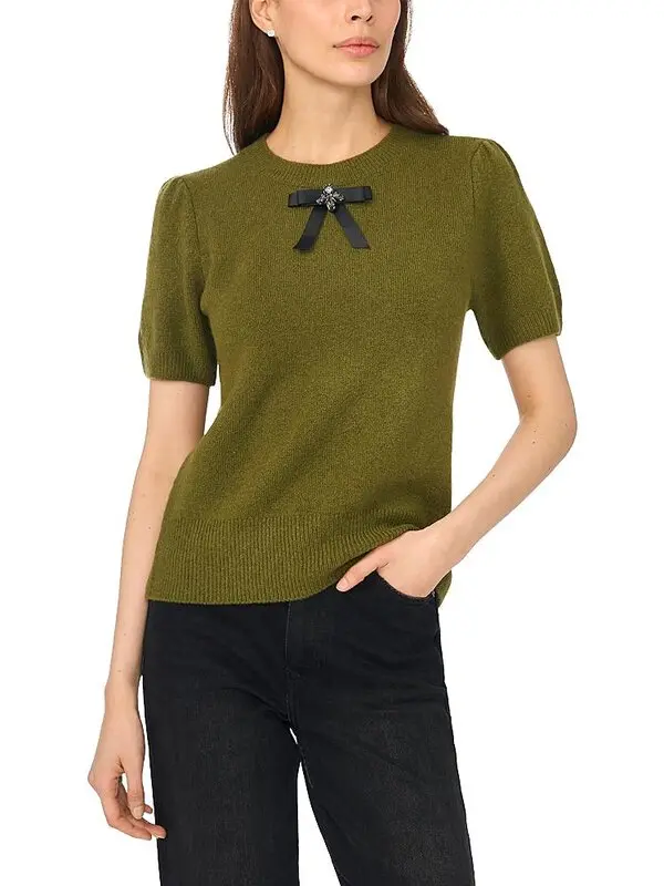 CECE DUPRAZ Bow Detail Short Sleeve Sweater - Capulet Olive