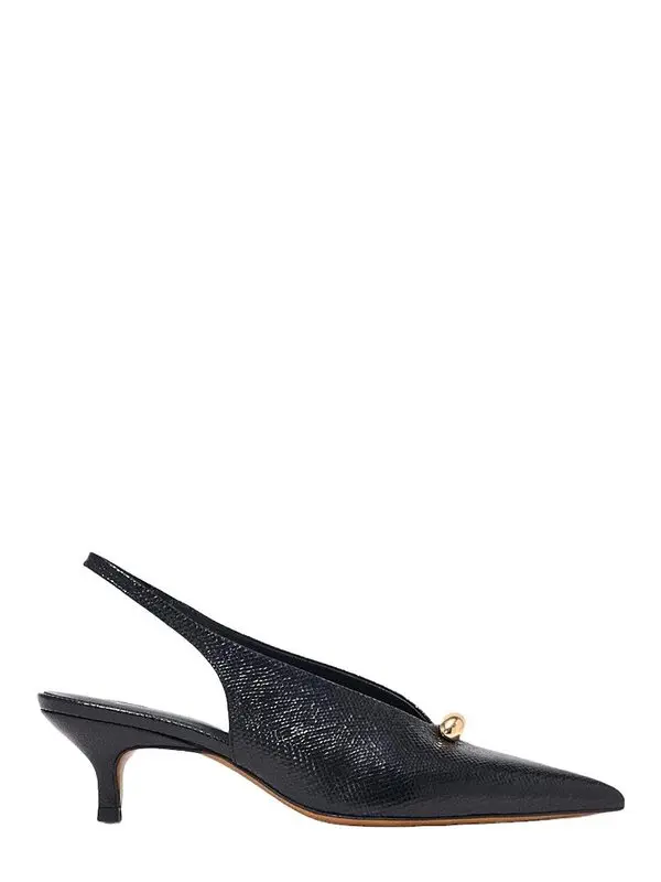 Maje Pointed Embossed Leather Slingback Pumps - Black