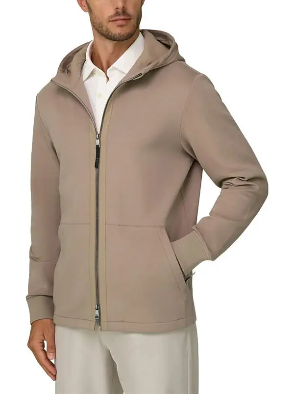 Boggi Milano Cotton Blend Scuba B Tech Full-zip Hoodie - Camel