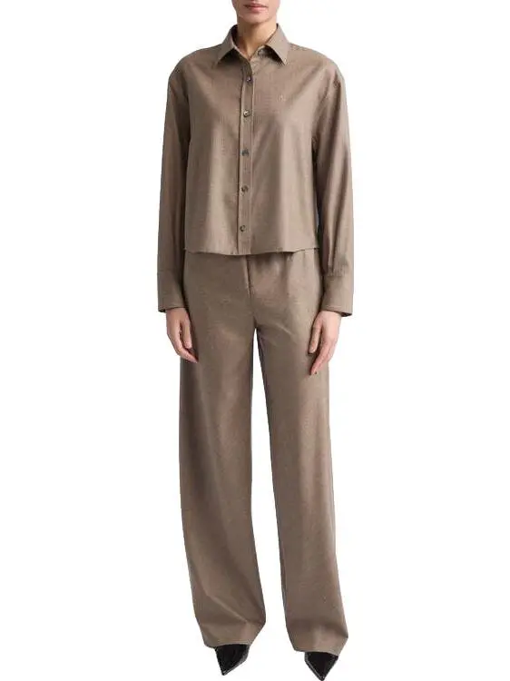 Maria Mcmanus Button Sleeve Cropped Wool Blend Shirt - Stone