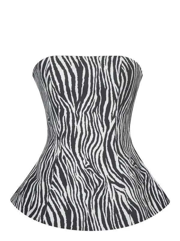 MISS CIRCLE NEW YORK Petrina Zebra Linen Print Sleeveless Peplum Top - Black