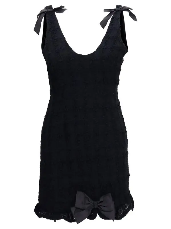 Alessandra Rich Checked Bouclé Tweed Mni Dress With Bows - Black