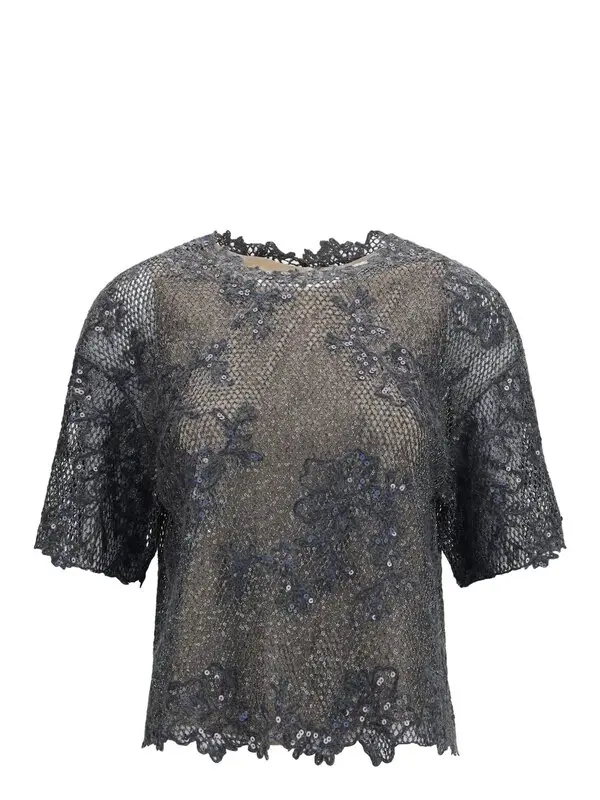 Brunello Cucinelli Sequined Crewneck Top Femae - Grey