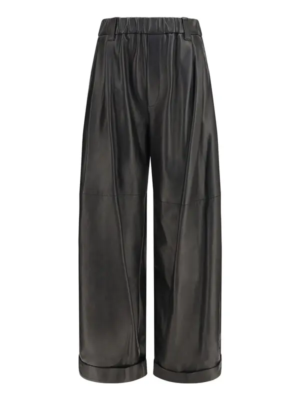 Brunello Cucinelli Baggy Nappa Leather Pants - Black