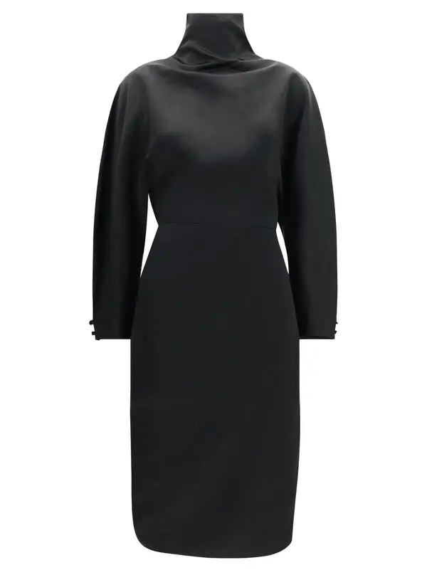 Khaite Harlin Draped Ramie-blend Satin Dress - Black