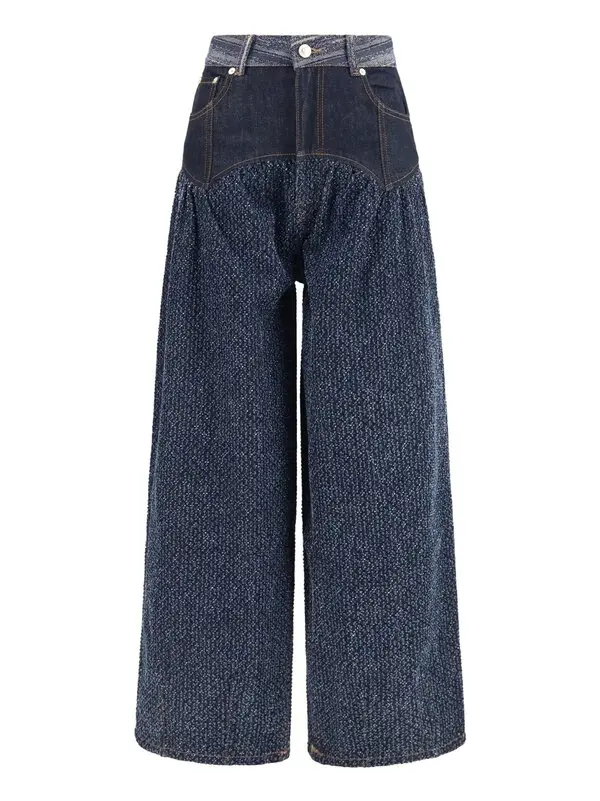 GANNI Embroidered Corset Balloon Jeans - Blue