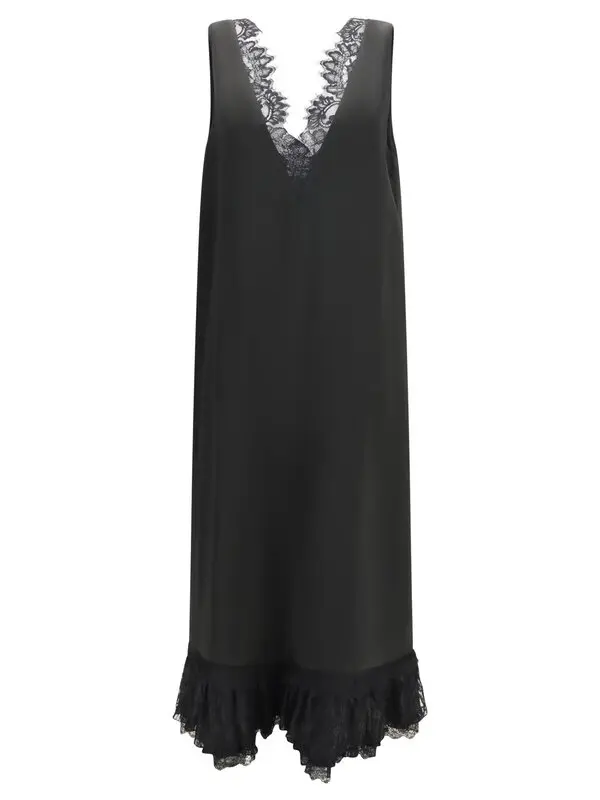 GANNI Lace-trimmed Satin Long Dress - Black