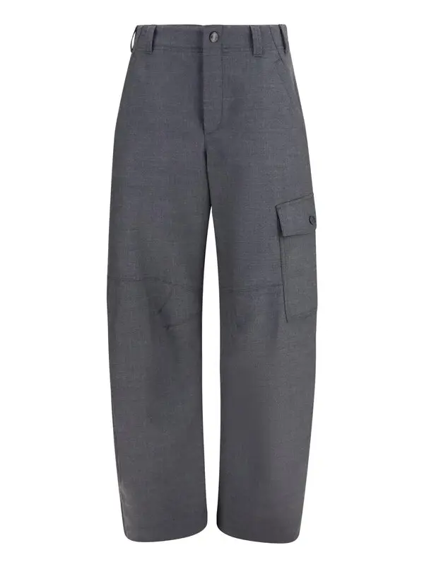 Brunello Cucinelli Barrel Cargo Pants In Virgin Wool Twill With Monile - Grey