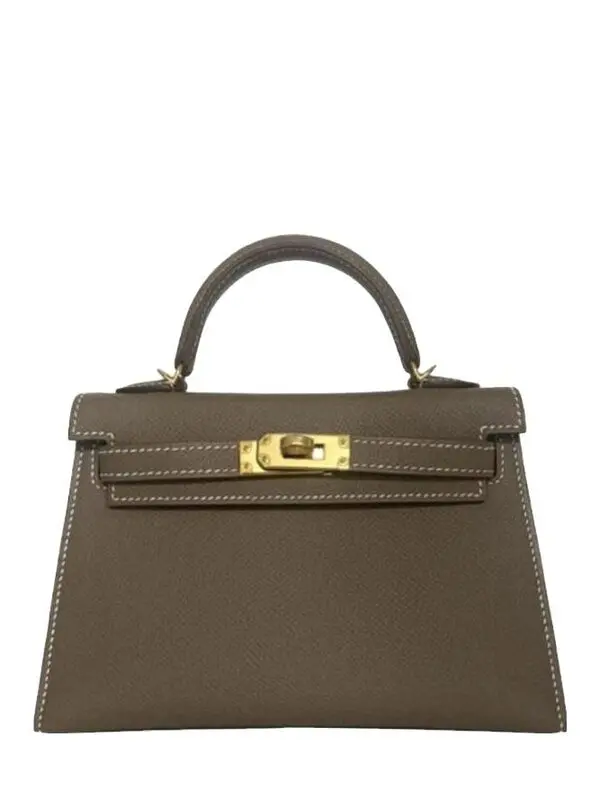 Hermès Elephant Gray Mini Kelly Second Generation Gold Buckle Handbag - Brown