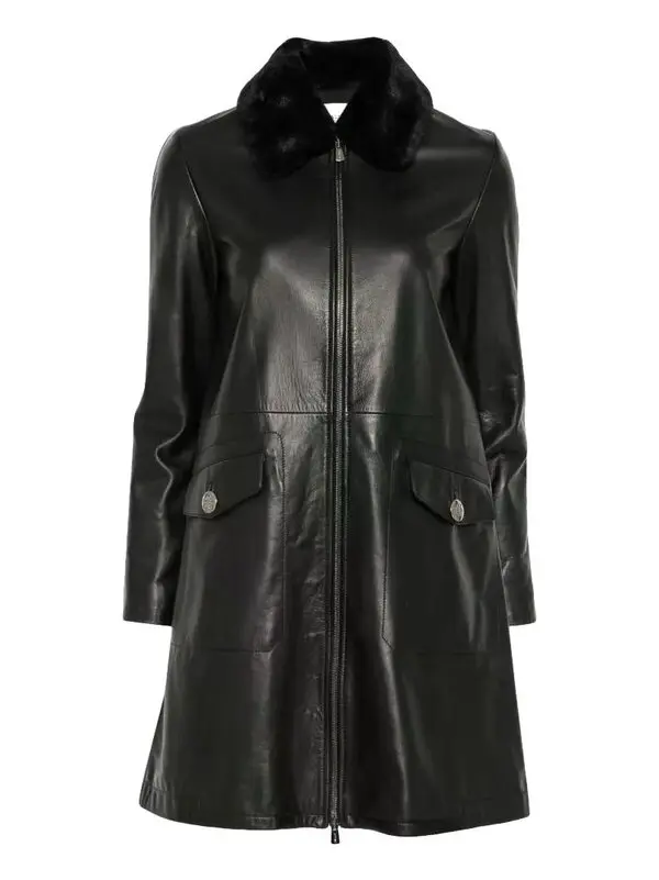 Bally Faux-fur Collar Leather Coat - Black