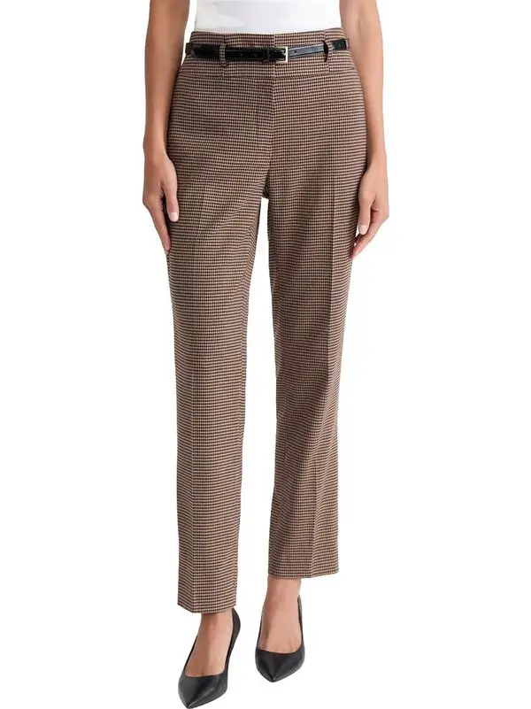 KASPER Belted Slim Leg Pants - Cinnamon Multi