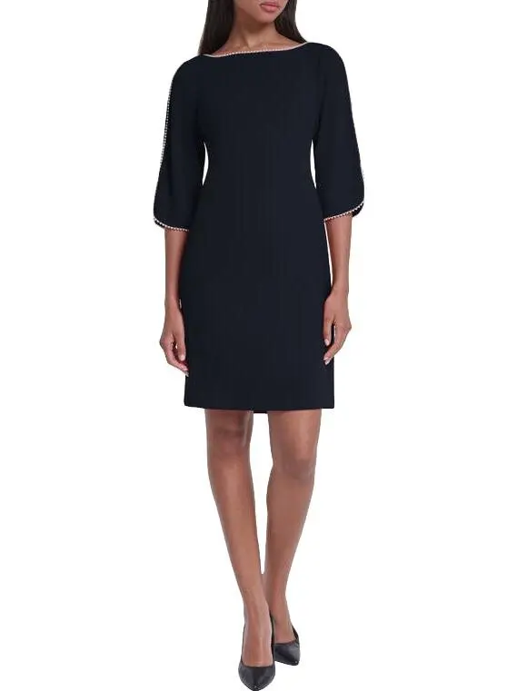 Karl Lagerfeld Paris Pearly Bead Scuba Crepe Sheath Dress - Black