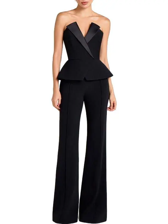 NADINE MERABI Taylor Satin Lapel Strapless Top - Black