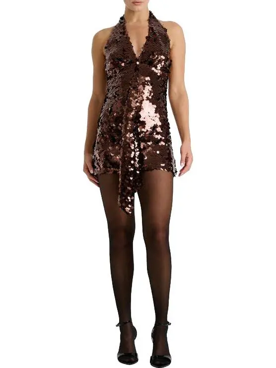 Bardot Avalee Paillette Halter Minidress - Chocolate