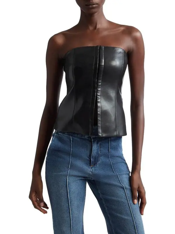 Alice + Olivia Pat Strapless Faux Leather Top - Black